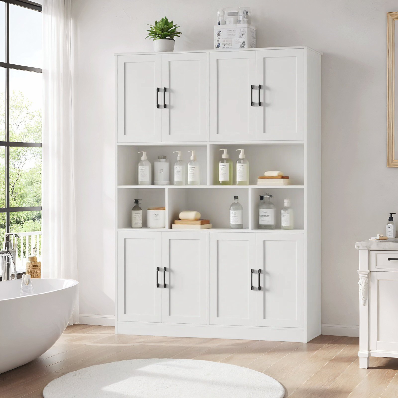 Lark Manor Aeddon 70.9"H Freestanding Bathroom Storage Cabinet with Open Shelving and Adjustable ...